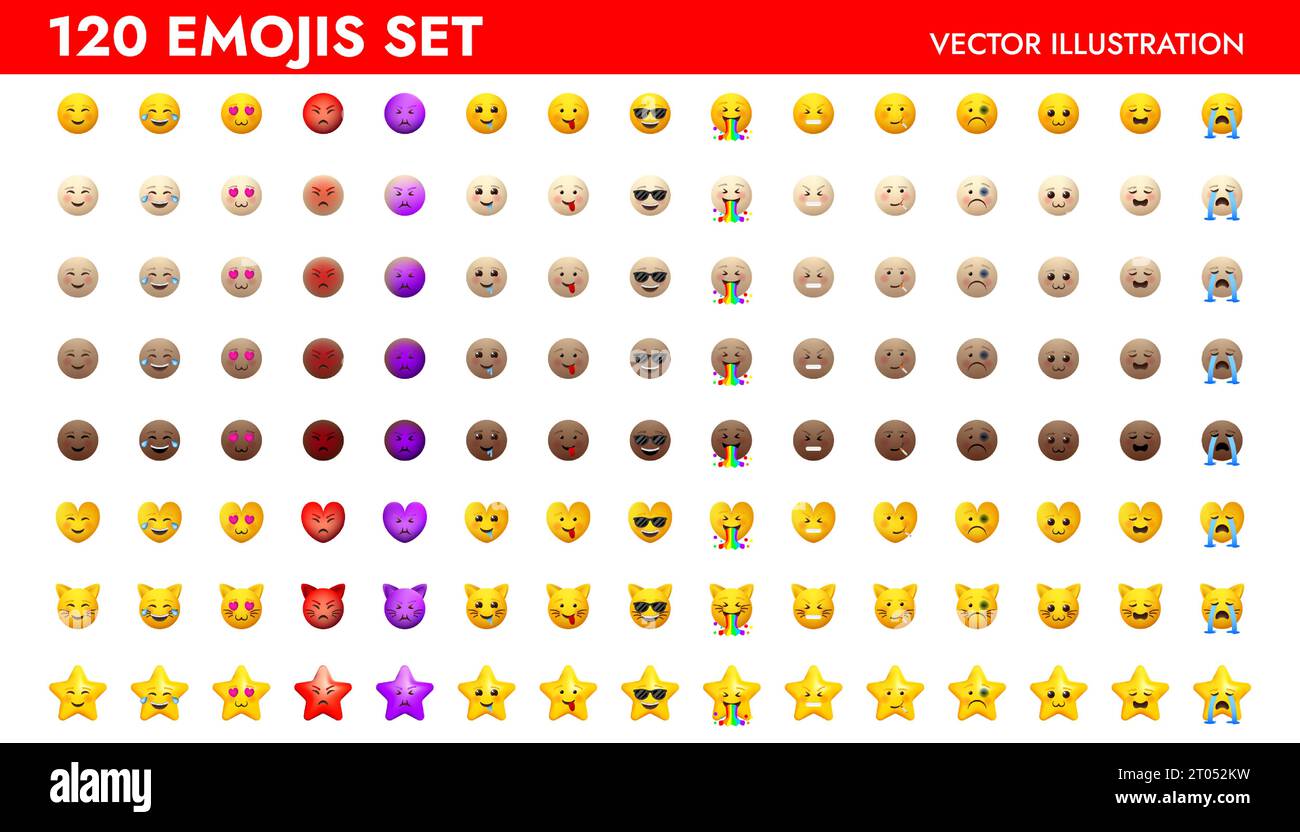 Emoji set vector illustration design. Yellow and different skin colors ...