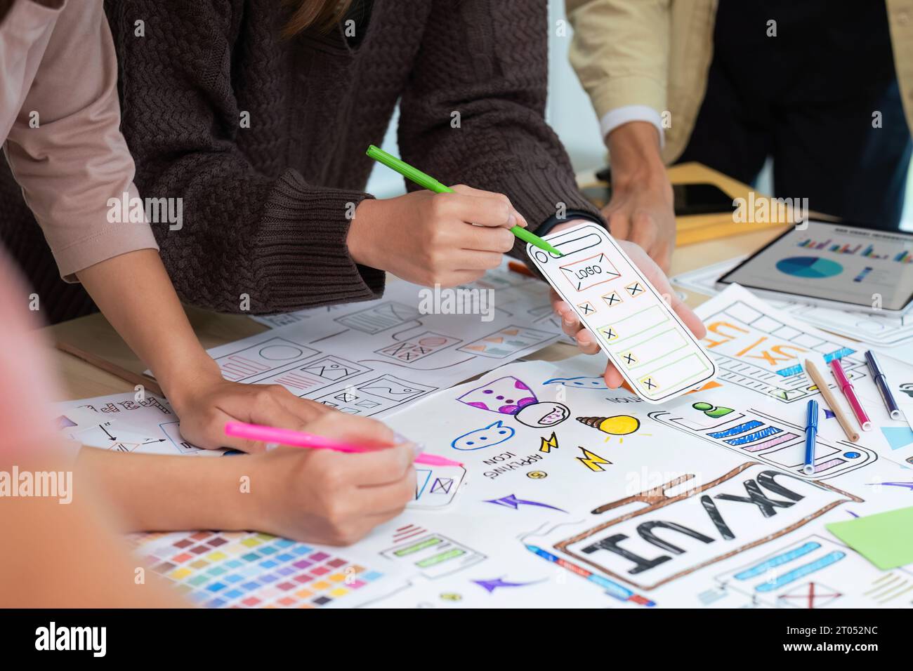 Creative Digital Development Agency Brainstorming About Mobile App Interface Wireframe Design On