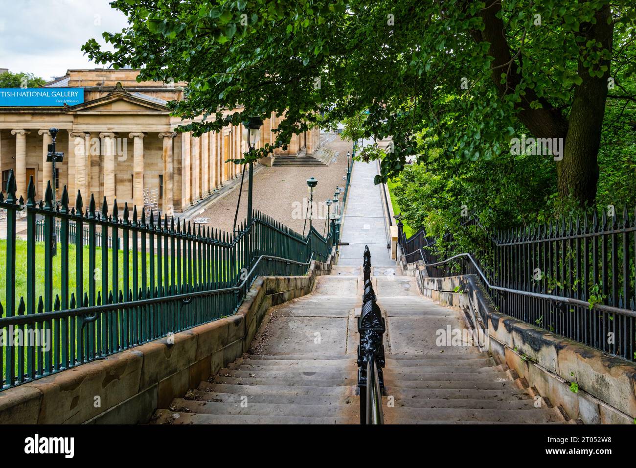 Playfair Steps leading down to National Gallery of Scotland with ornate ...