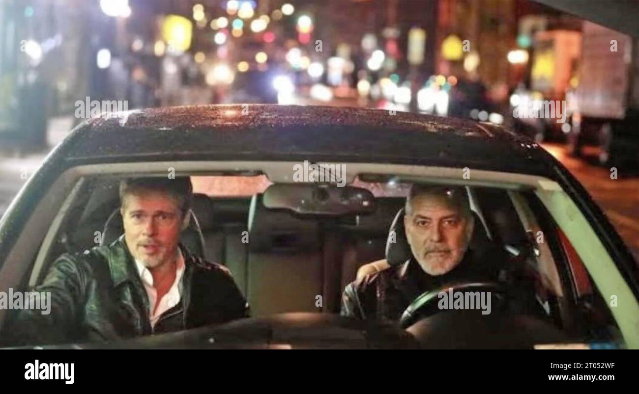 WOLVES 2023 Apple TV+ film with Brad Pitt at left and George Clooney ...