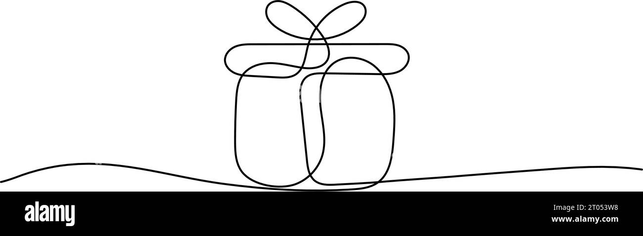 Gift Box shape drawing by a continuous line, thin line design vector ...