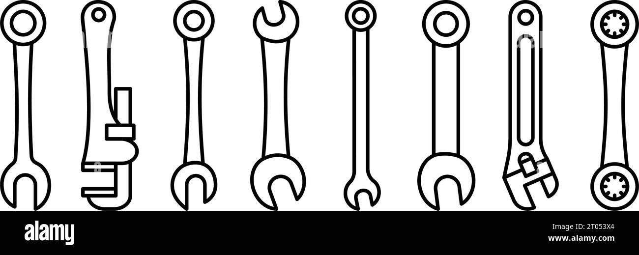 Set of the Wrench line shapes, thin line design vector illustration ...
