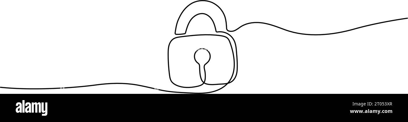 The Padlock shape drawing by a continuous line, thin line design vector ...