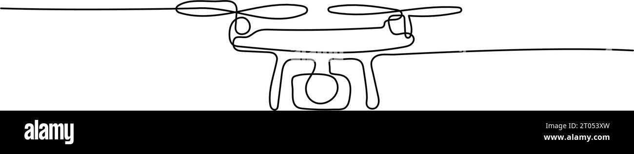 Flying Quadrocopter Drone shape drawing by a continuous line, thin line ...