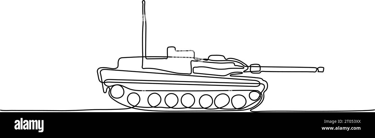 War Tank shape drawing by a continuous line, thin line design vector ...