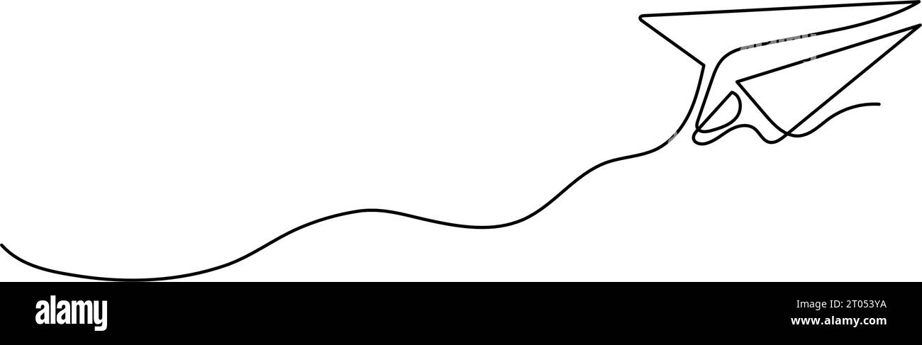 Flying Paper Airplane shape drawing by a continuous line, thin line ...