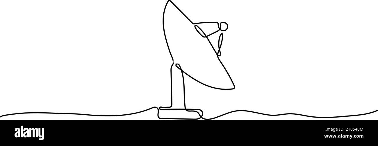 Satellite shape drawing by a continuous line, thin line design vector ...