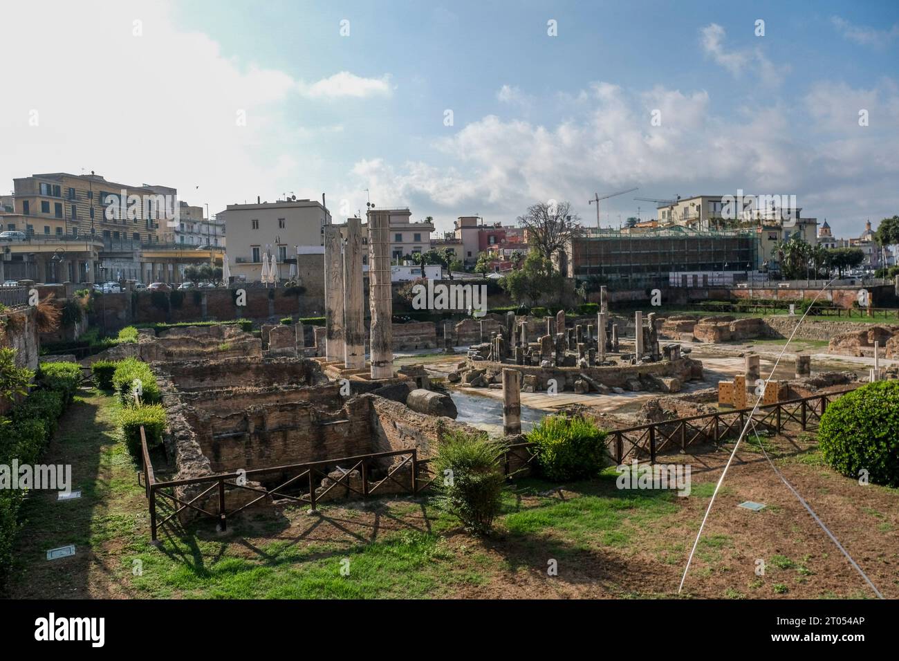 Roman ruins of the temple of Serapis in the city of Pozzuoli, in the ...