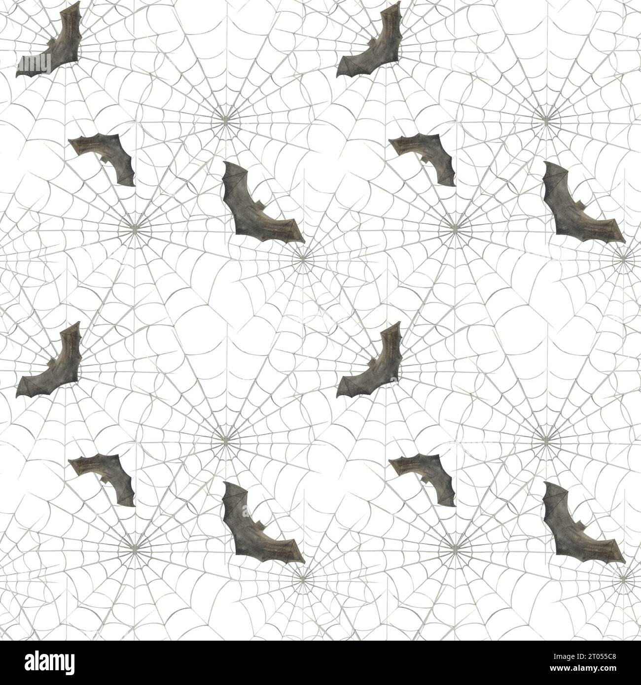 halloween pattern with spider web and bat painted in watercolor for ...
