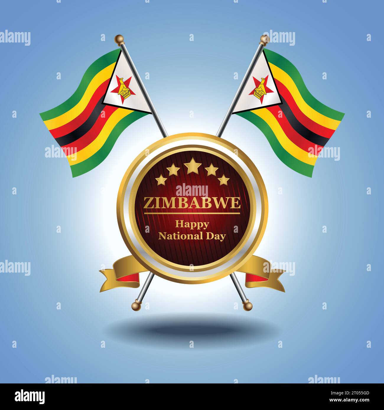 Small National Flag Of Zimbabwe On Circle With Garadasi Blue Background