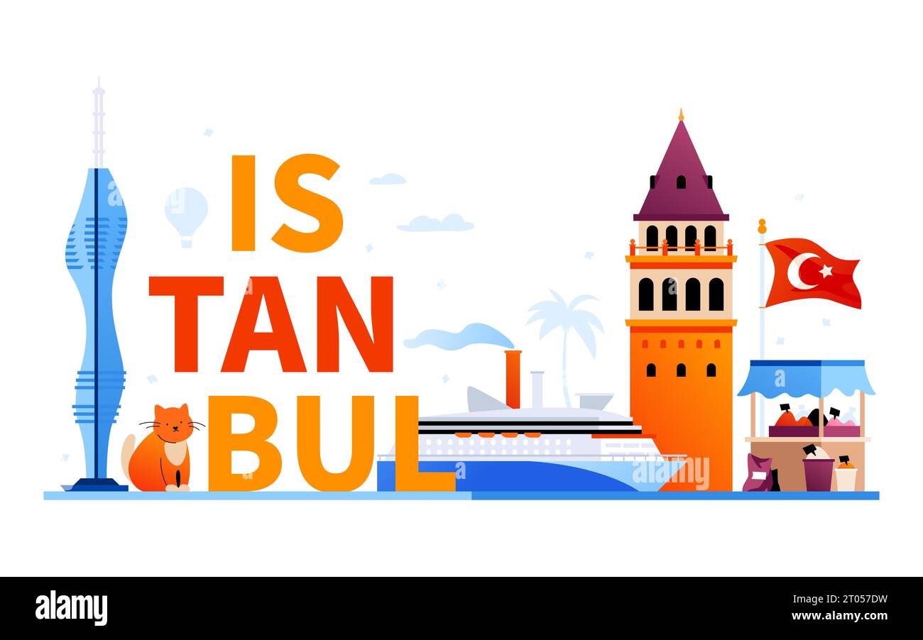 Welcome to Istanbul - modern colored vector illustration Stock Vector ...