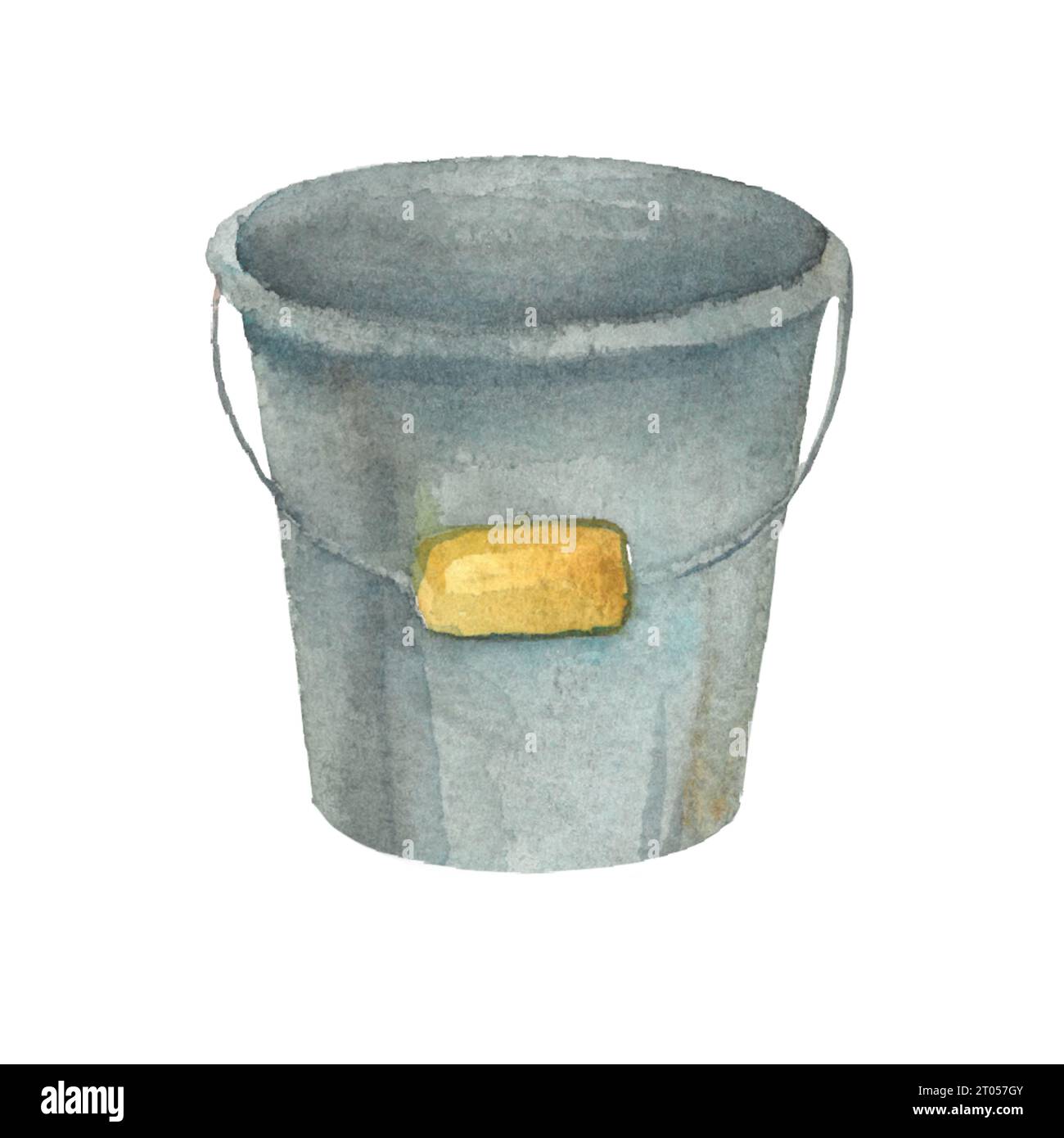 watercolor illustration of a bucket for country work, a device for the ...
