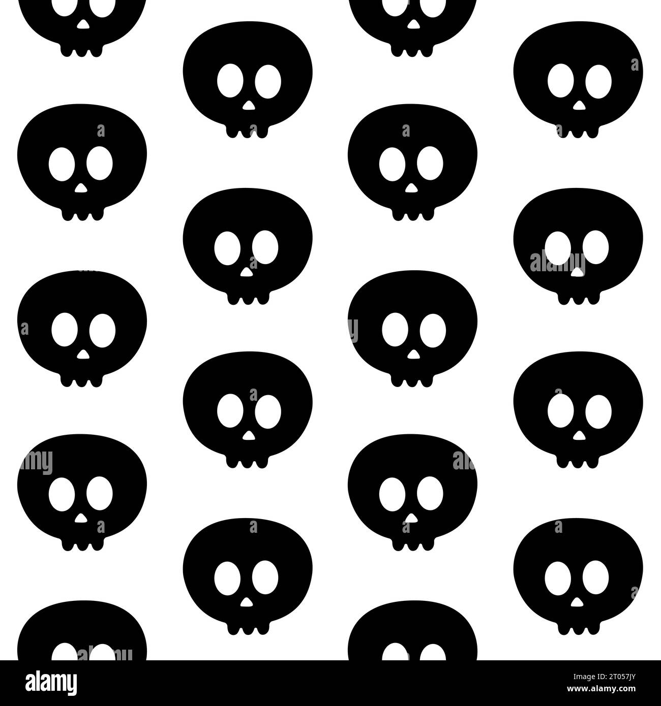 Vector seamless pattern of hand drawn groovy skull silhouette isolated ...