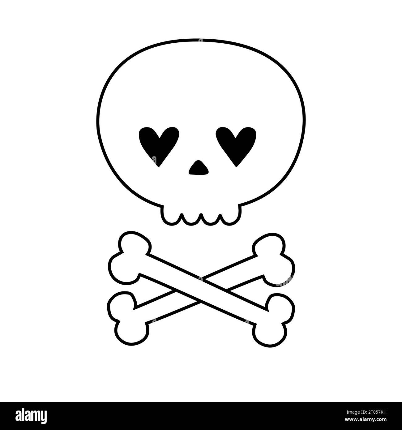 Vector hand drawn flat outline groovy skull and crossed bones isolated ...