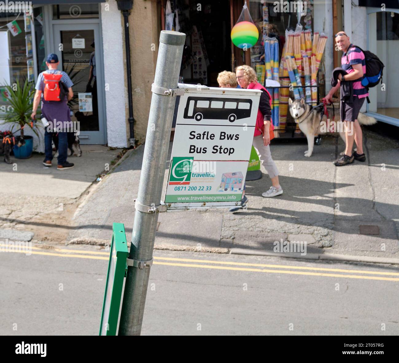 Welsh language bus stop sign Llyn Peninsula, North Wales, UK Stock ...