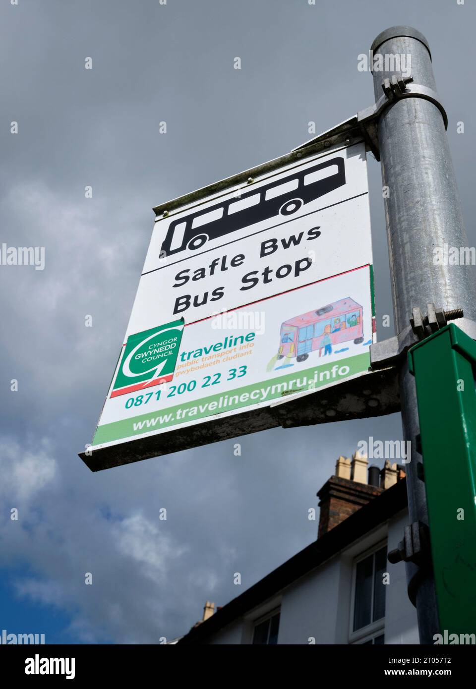 Welsh language bus stop sign Llyn Peninsula, North Wales, UK Stock ...