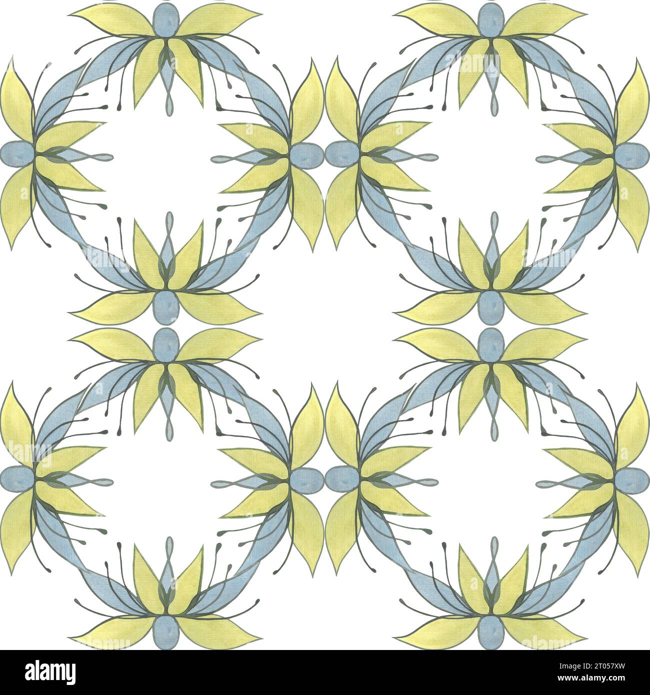 Hand drawn fabric print isolated hand drawn stylized flower dra hi-res ...