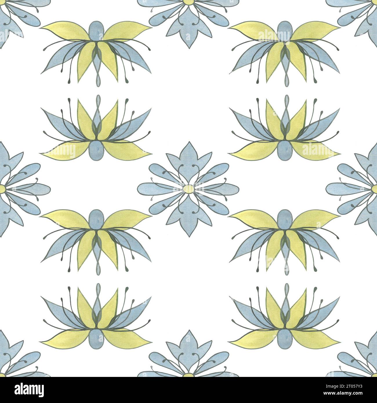 Hand drawn fabric print isolated hand drawn stylized flower drawing hi ...