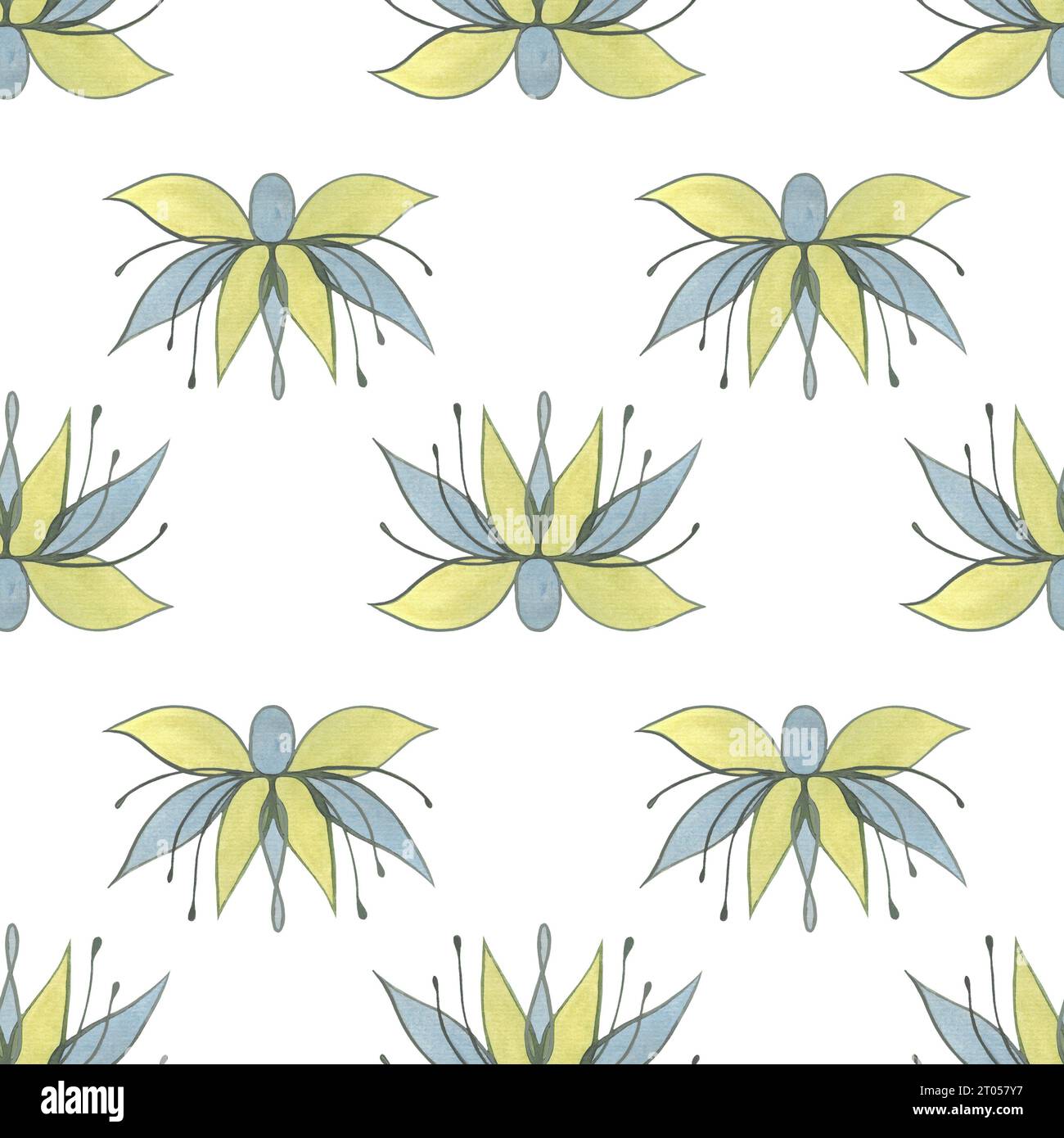 Hand drawn fabric print isolated hand drawn stylized flower drawing hi ...