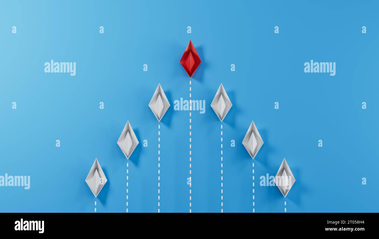 Paper boat on blue background, Business competition concept. leadership ...