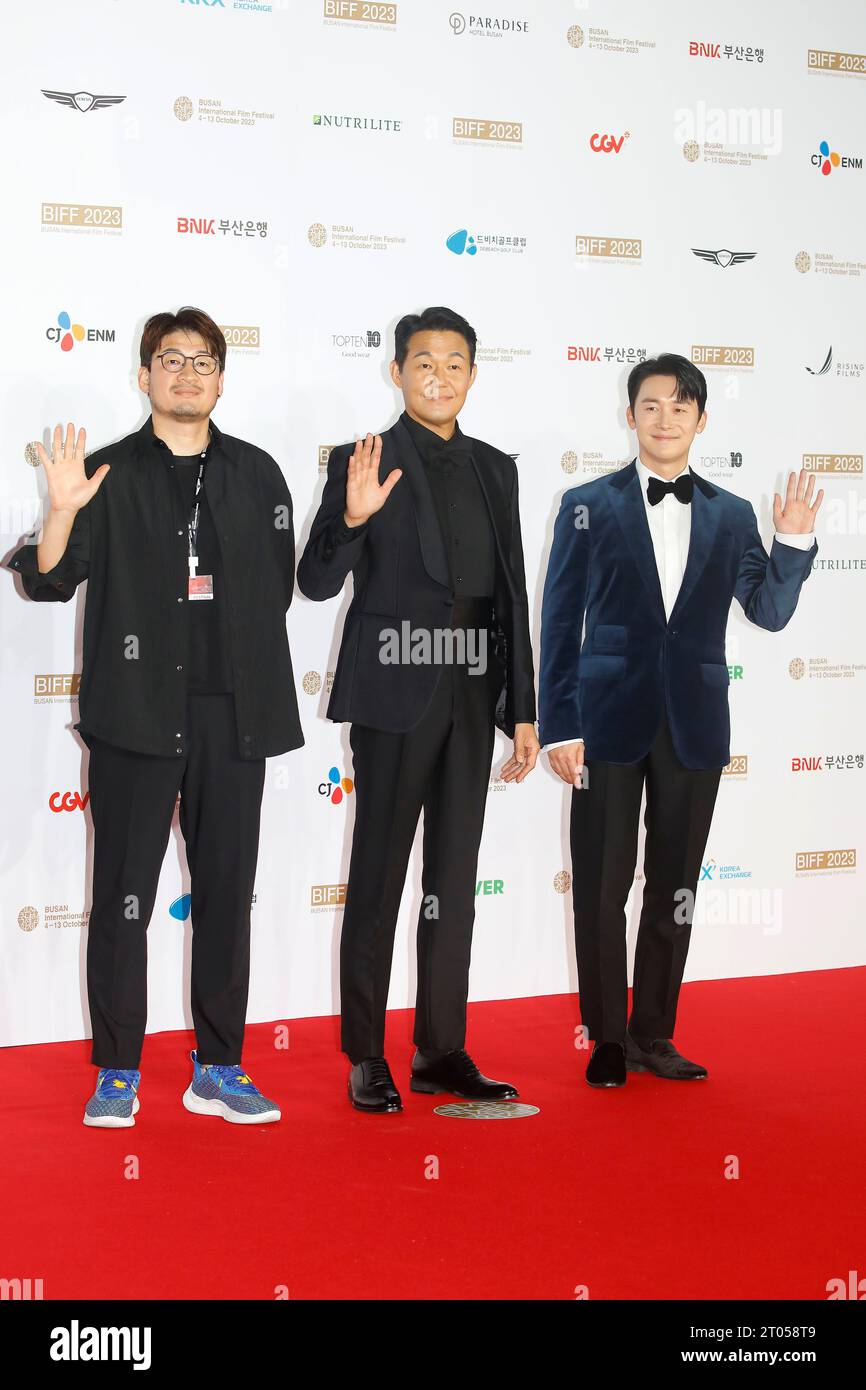 Busan, South Korea. 4th Oct, 2023. Oct 4, 2023-Busan, South Korea-From Left Producer Song Dae ...