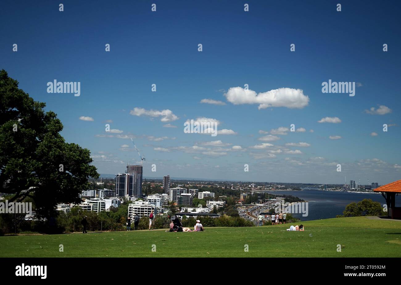 Perth, Australia - October 4, 2023 People enjoy the sunshine in King's ...