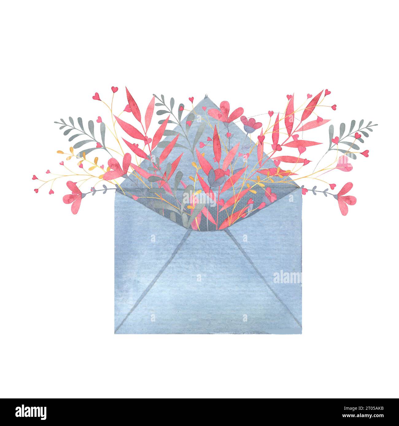 open envelope with flowers painted in watercolor isolated, hand drawn ...