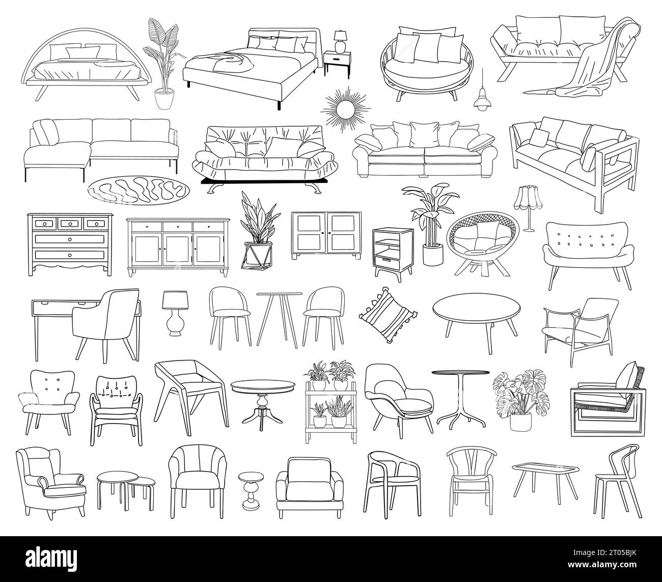 Mid century modern house interior Black and White Stock Photos & Images ...