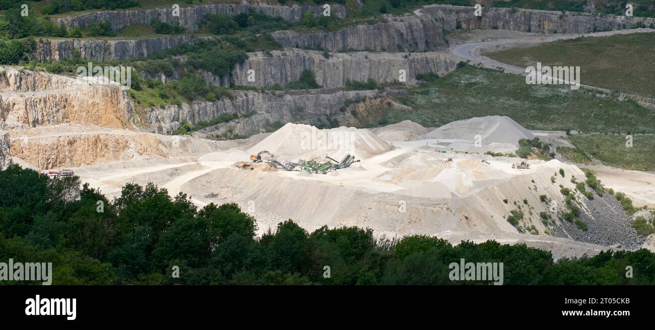 Quarrying of limestone from Dene Quarry, Cromford, Derbyshire Stock ...