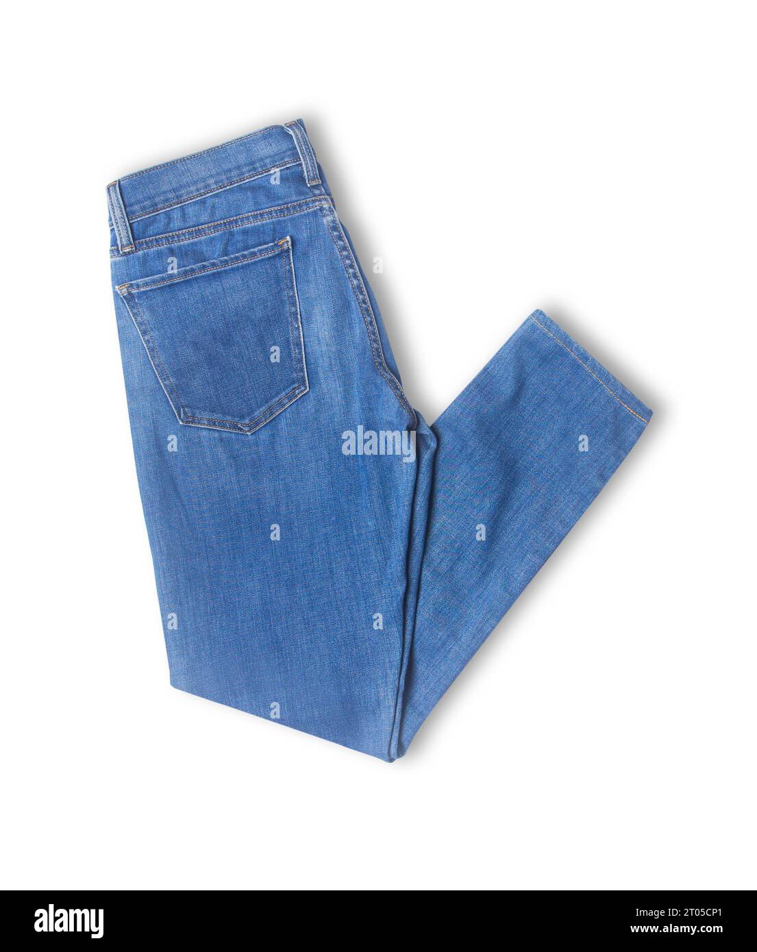 Denim texture in close up view with copy space isolate on white ...