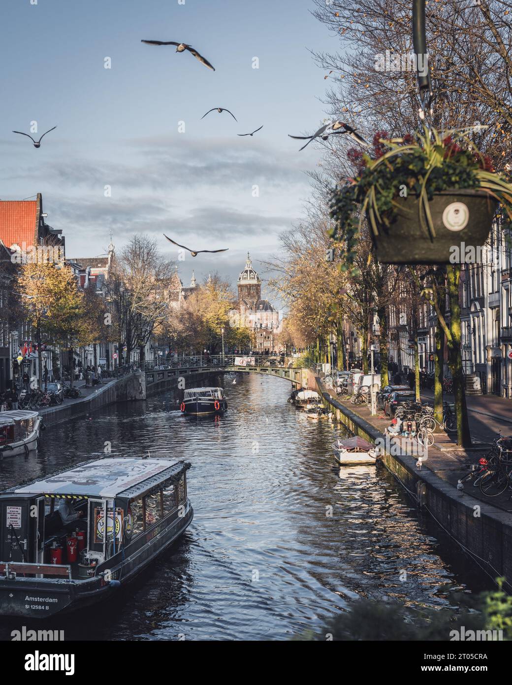A canal view of Amsterdam, late afternoon in autumn, Netherlands Stock ...