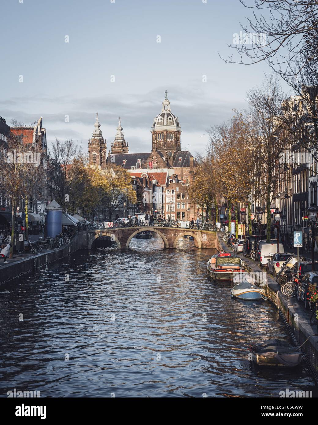 A canal view of Amsterdam, late afternoon in autumn, Netherlands Stock ...