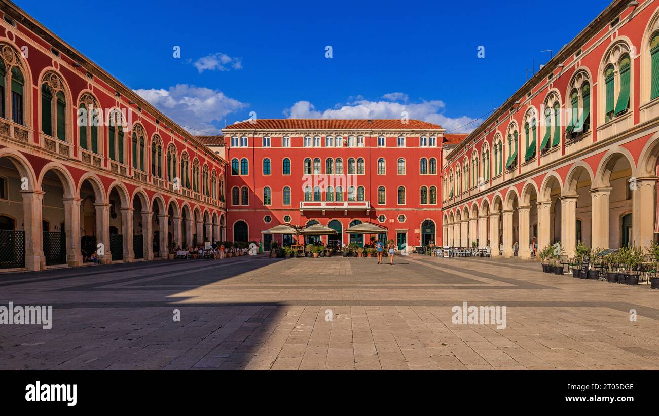 republic square in split on a blue sky sunny afternoon is half shady ...