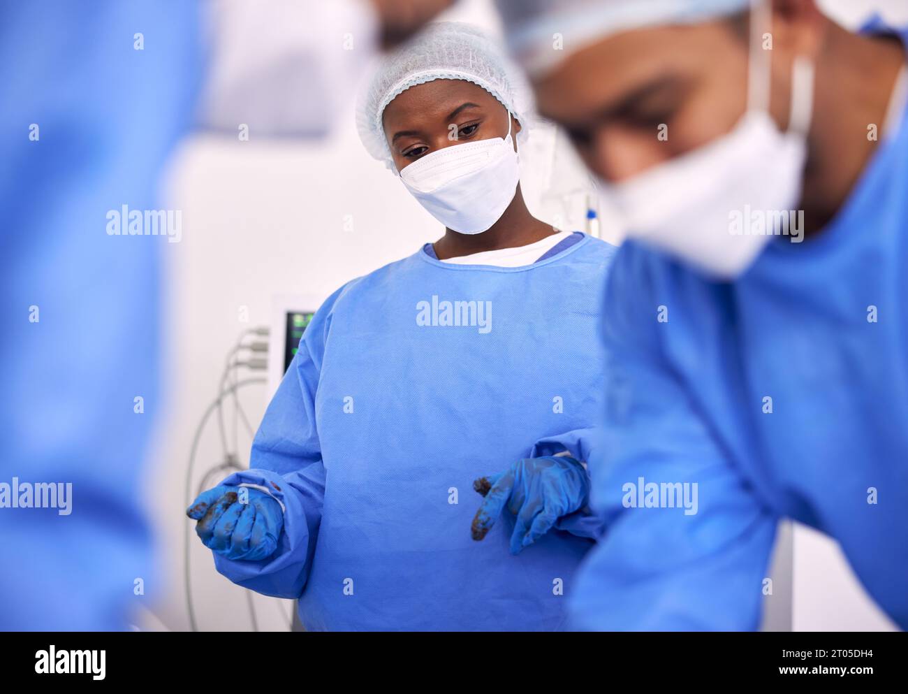 Transplant, surgery and doctors team doing emergency operation for ...