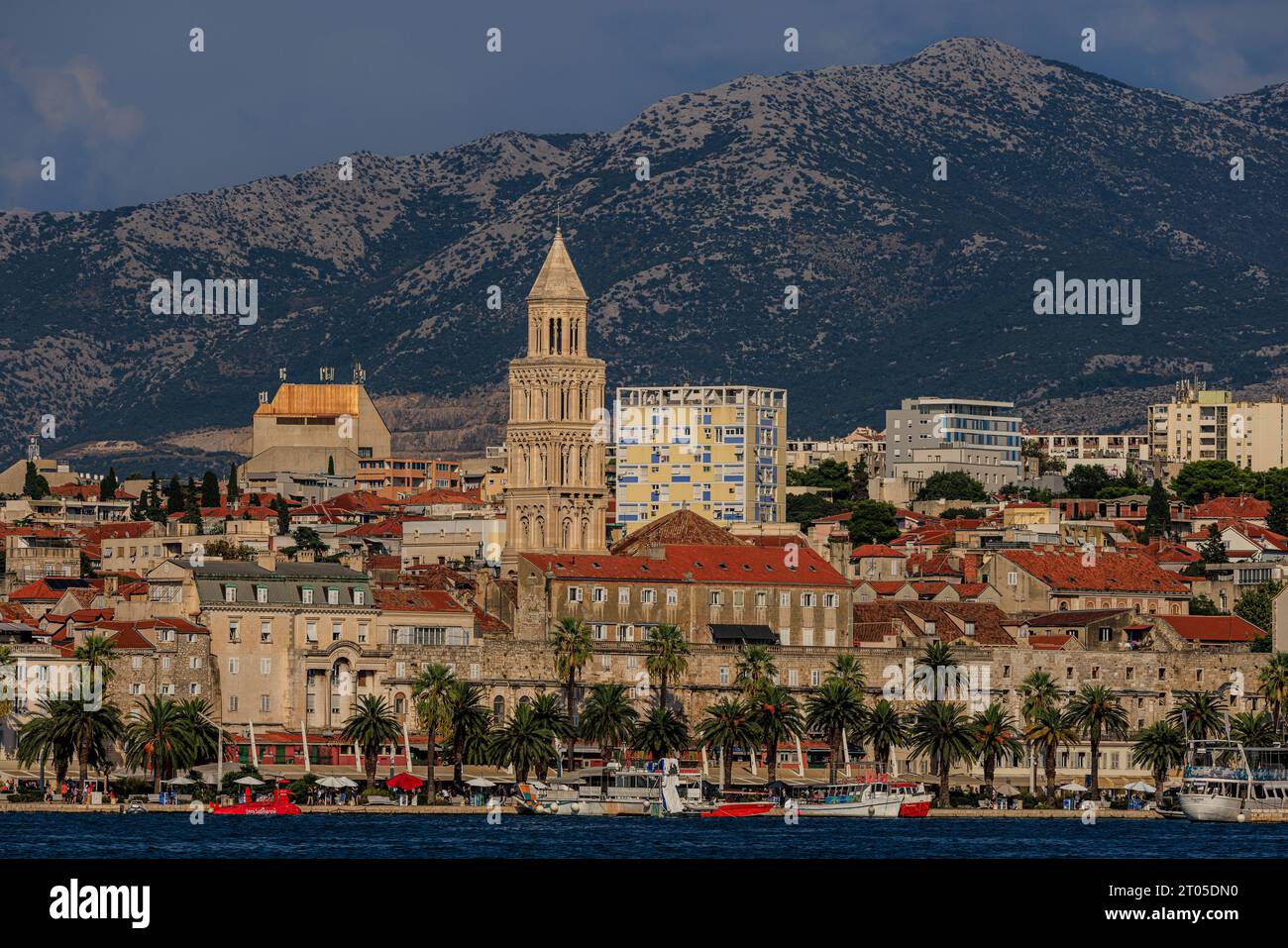 view of the historic city centre of split in late afternoon sun with ...
