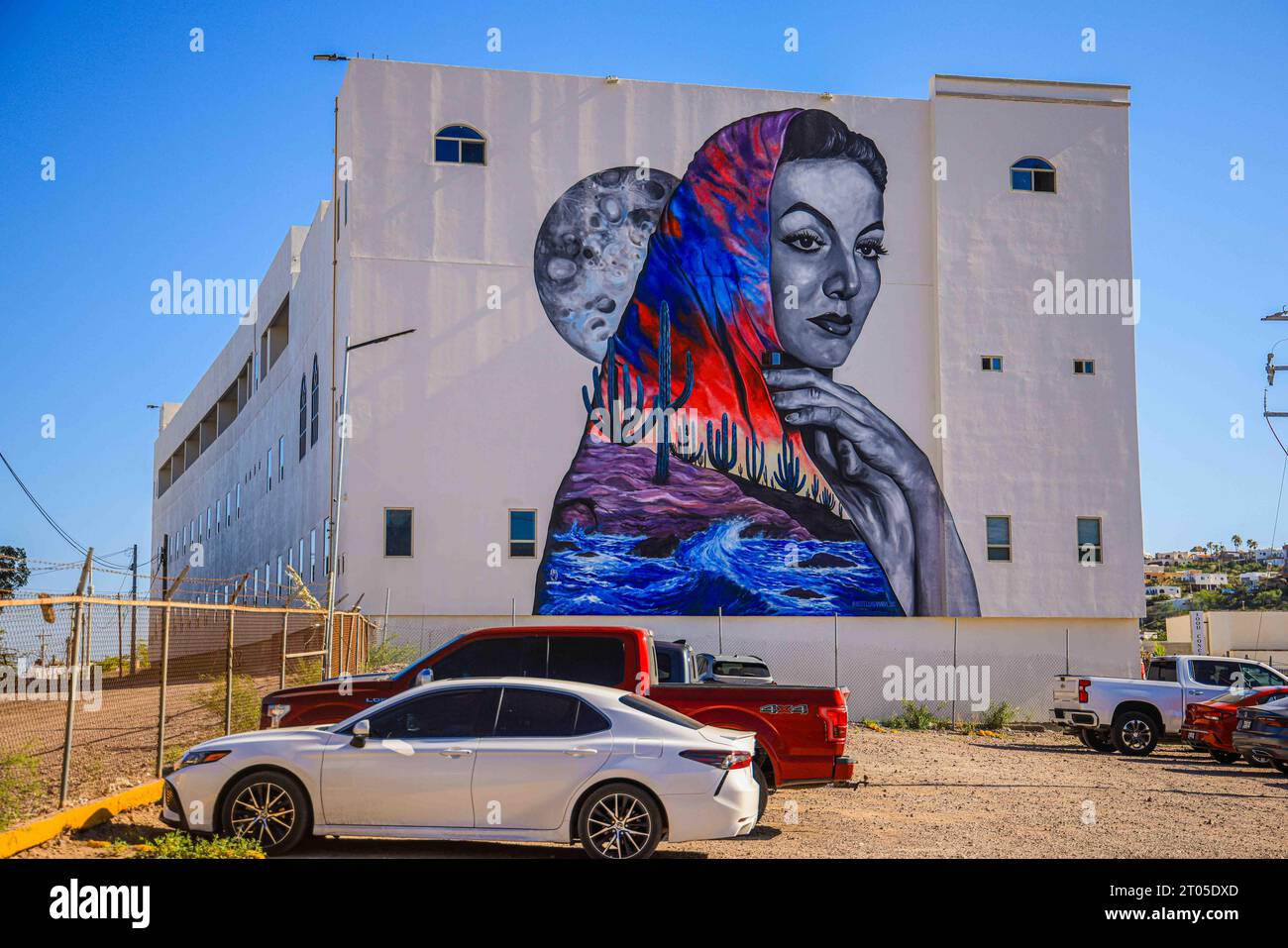 Mural of Maria Felix and the Moon on a building wall. Maria was a ...