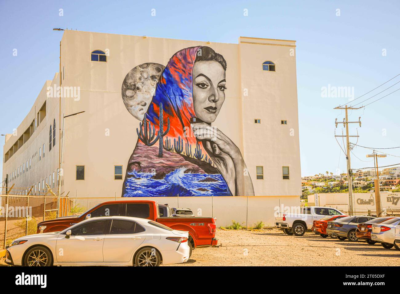 Mural of Maria Felix and the Moon on a building wall. Maria was a ...