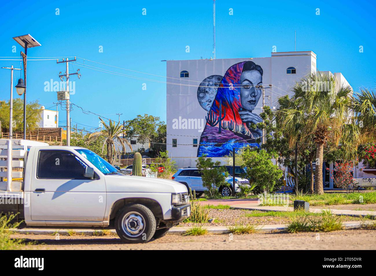 Mural of Maria Felix and the Moon on a building wall. Maria was a ...