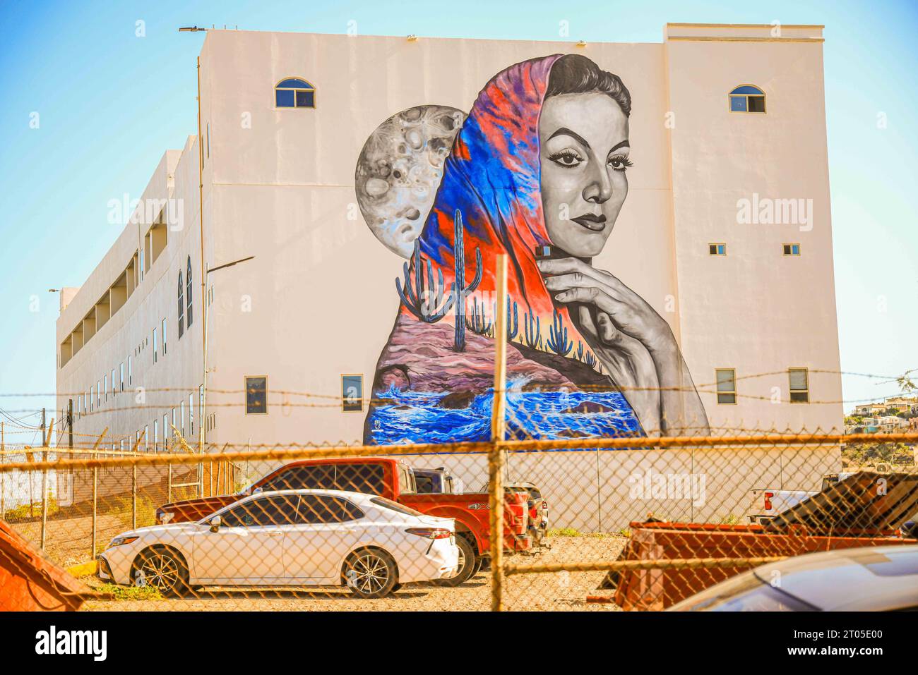 Mural of Maria Felix and the Moon on a building wall. Maria was a ...