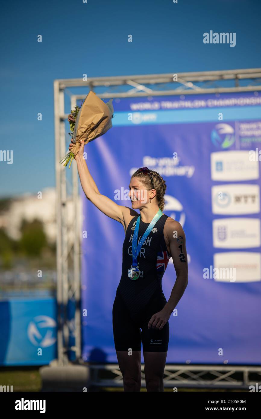 Kate Waugh on the podium with the awards ceremony in the 2023 World ...
