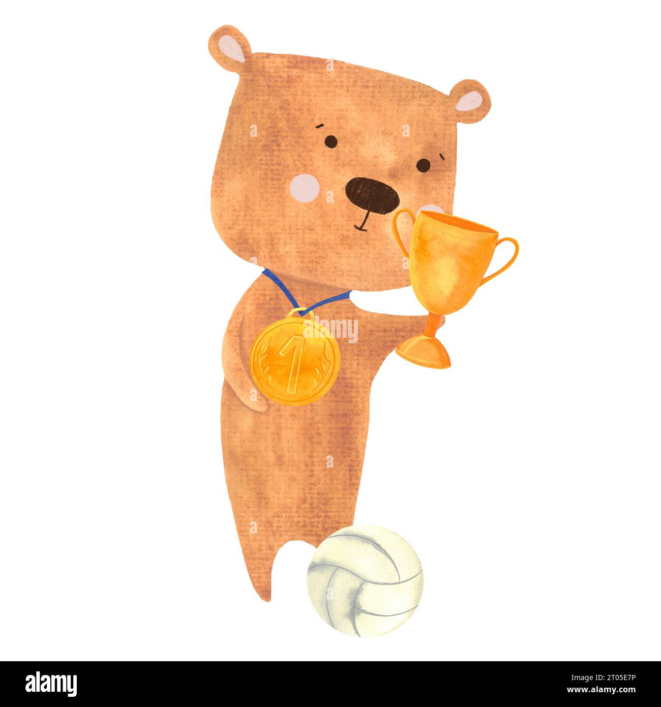 teddy bear athlete winner, first place in the match, hand drawn ...