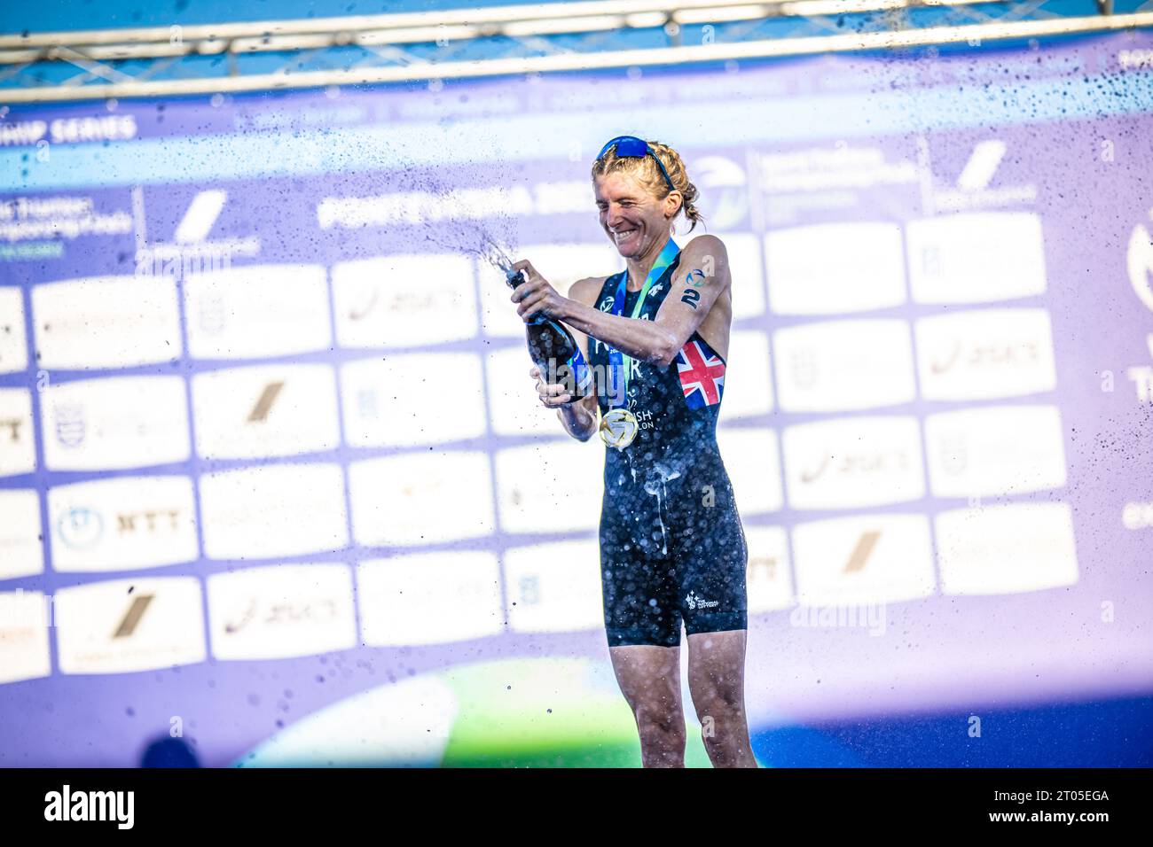 Beth Potter on the podium with the awards ceremony in the 2023 World ...