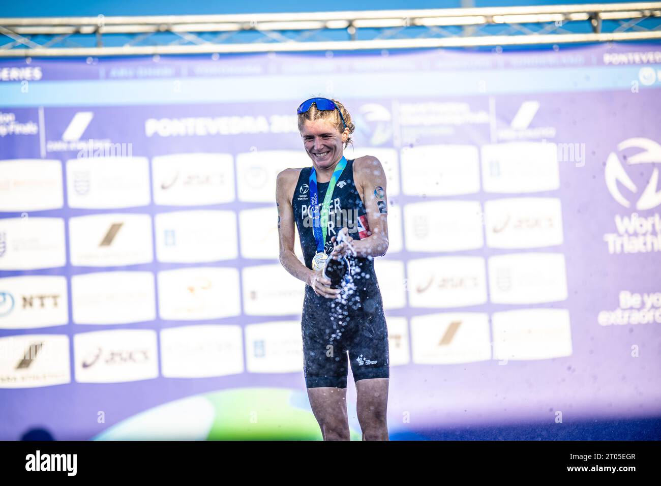 Beth Potter on the podium with the awards ceremony in the 2023 World ...