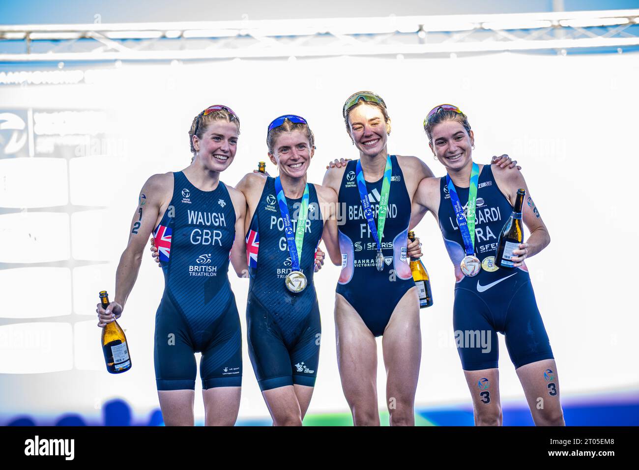 Beth Potter,Cassandre Laure Beaugrand,Kate Waugh on the podium with the ...