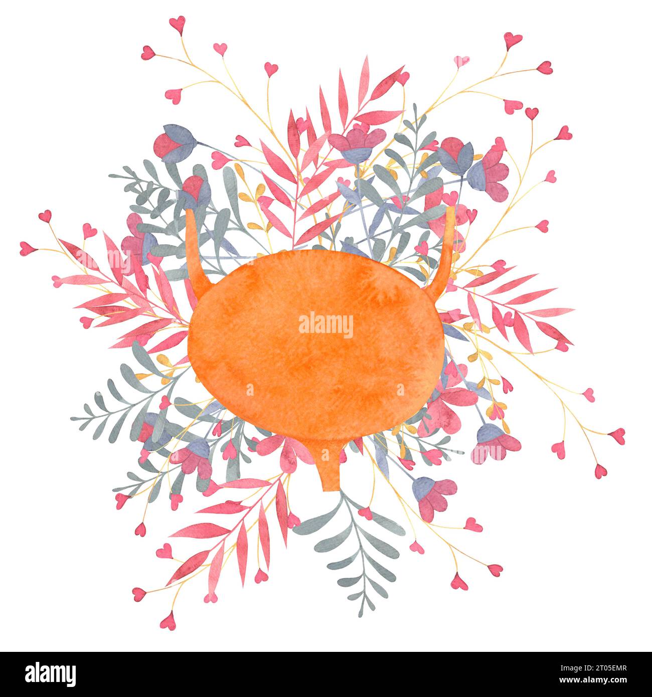 human bladder, human internal organs, flowers, twigs, watercolor ...