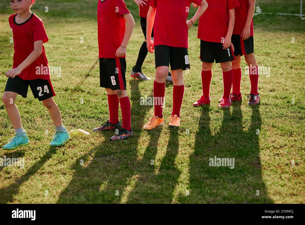 Cropped portrait of little players wearing sport uniform in jersey ...