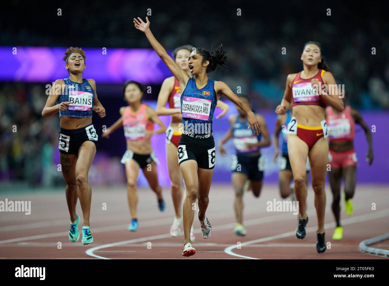 Sri Lanka's Tharushi Dissanayaka Mudiyanselage, center, reacts as she ...