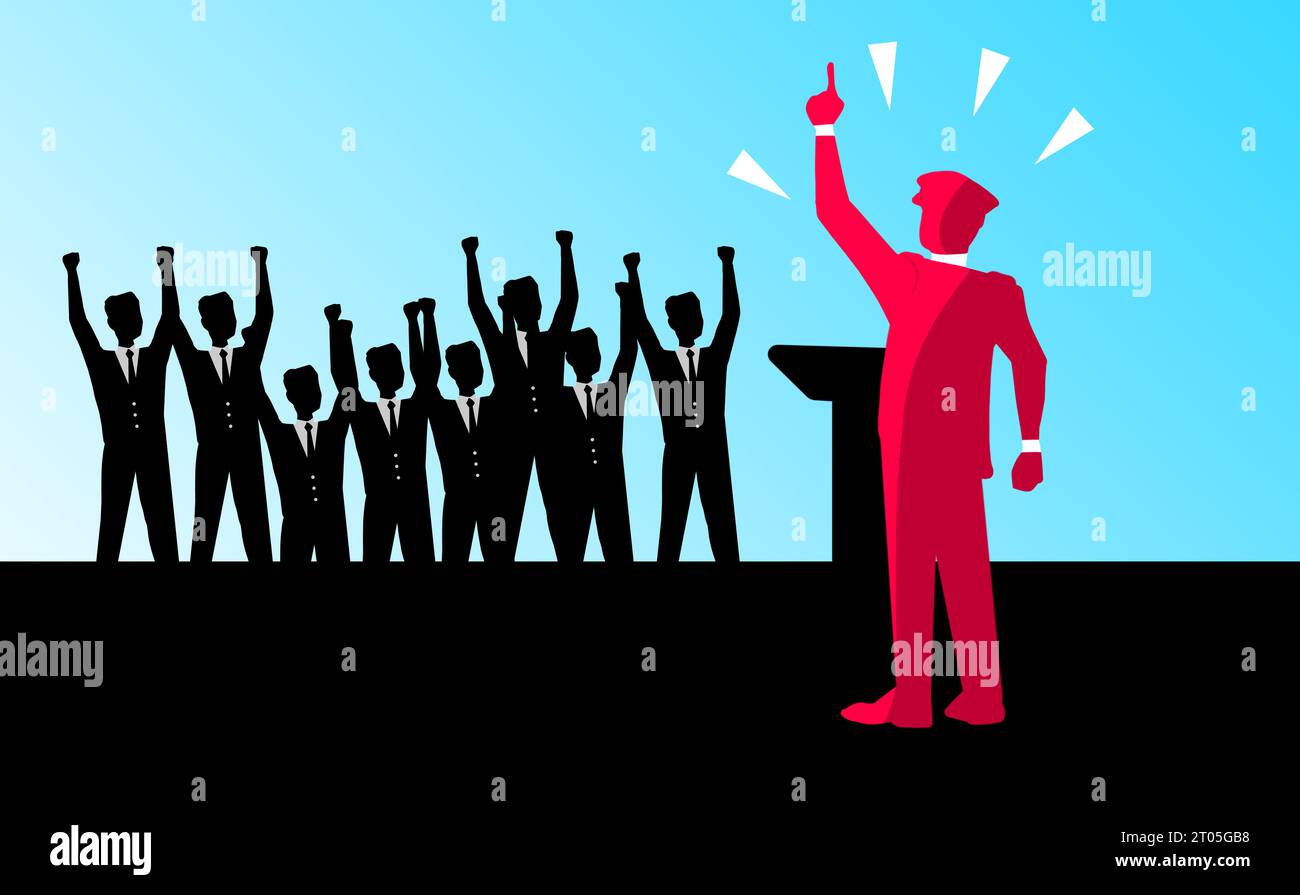 Leadership, speaker and crowd at a protest for motivation or support in ...