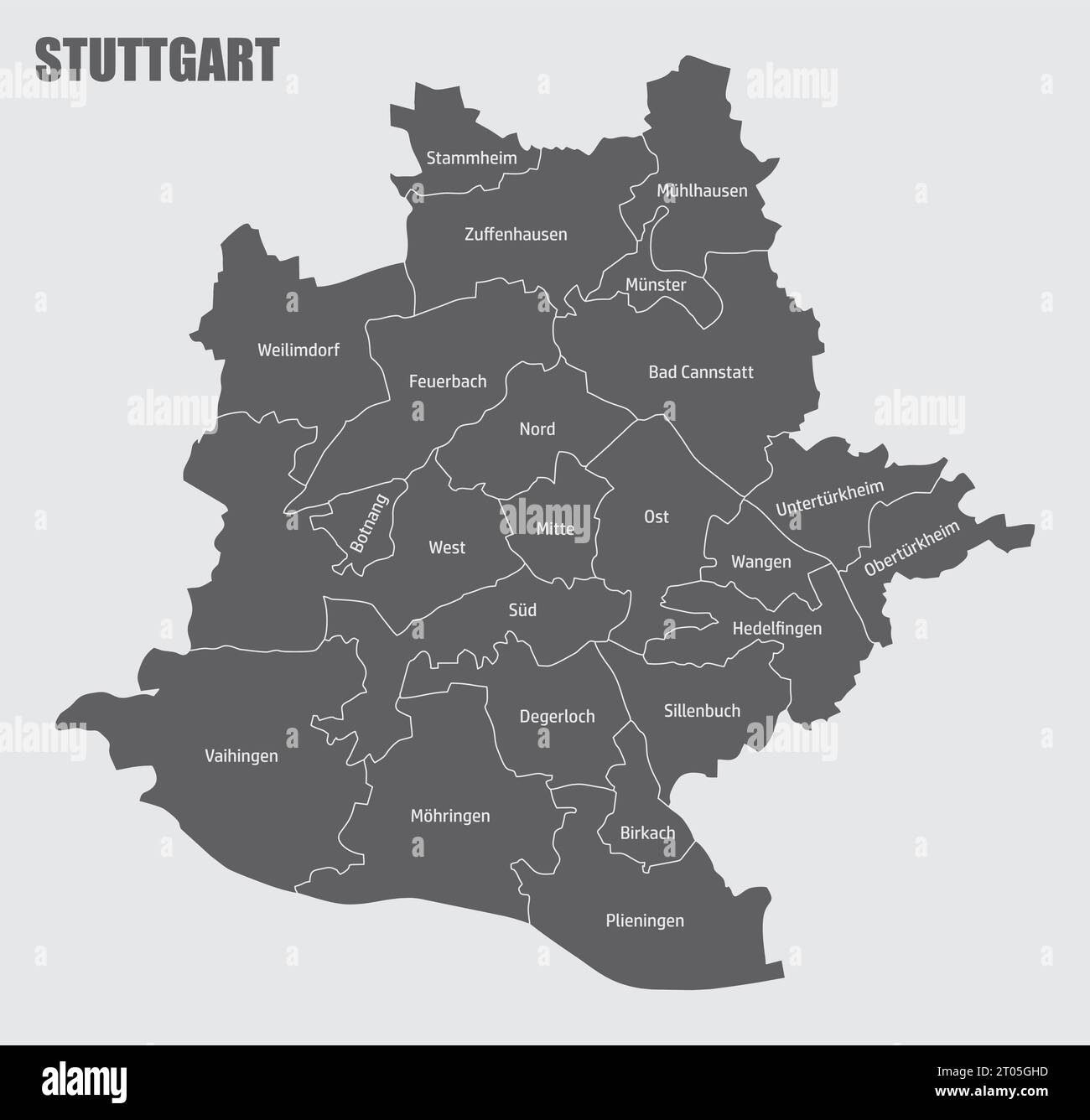 Stuttgart city administrative map isolated on gray background, Germany Stock Vector Image & Art ...