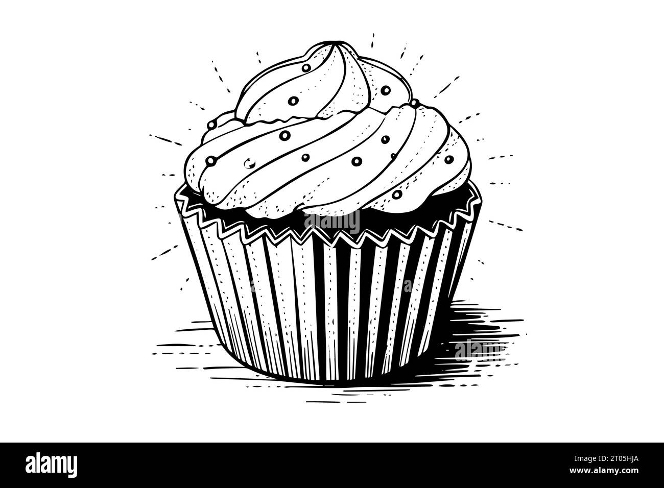 Cream cupcake hand drawn ink sketch. Engraved style retro vector ...